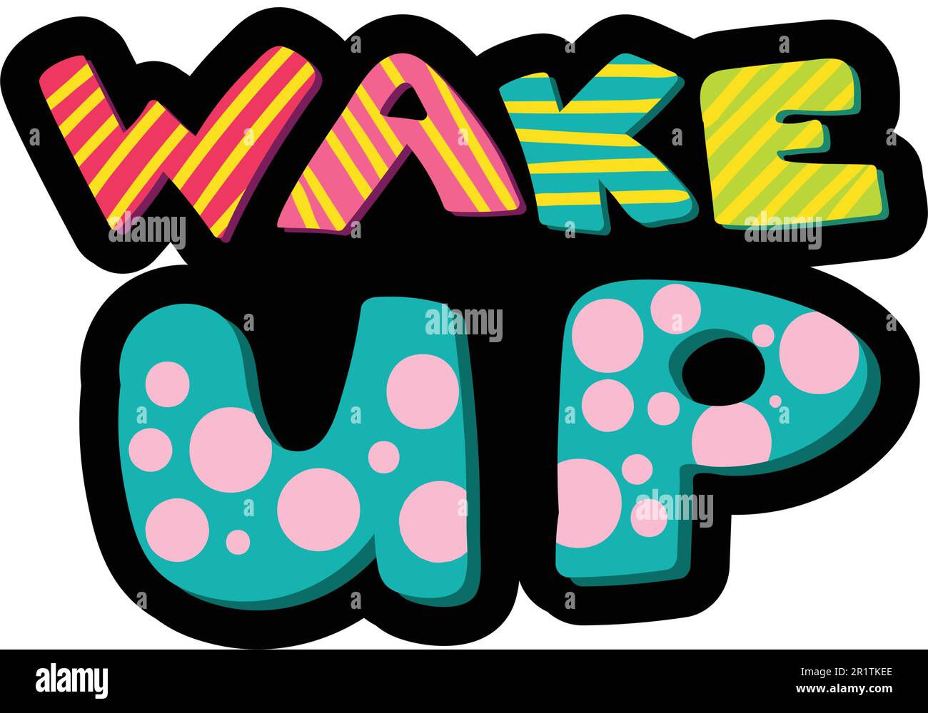 Wake up lettering stitched frame illustration. Good morning vector ...