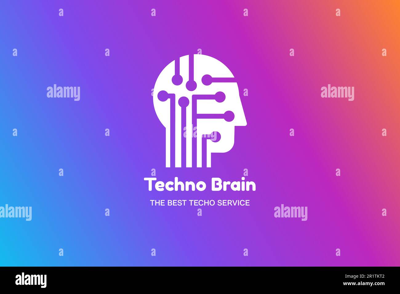 Techno brain negative space logotype concept. IT company, AI technology ...