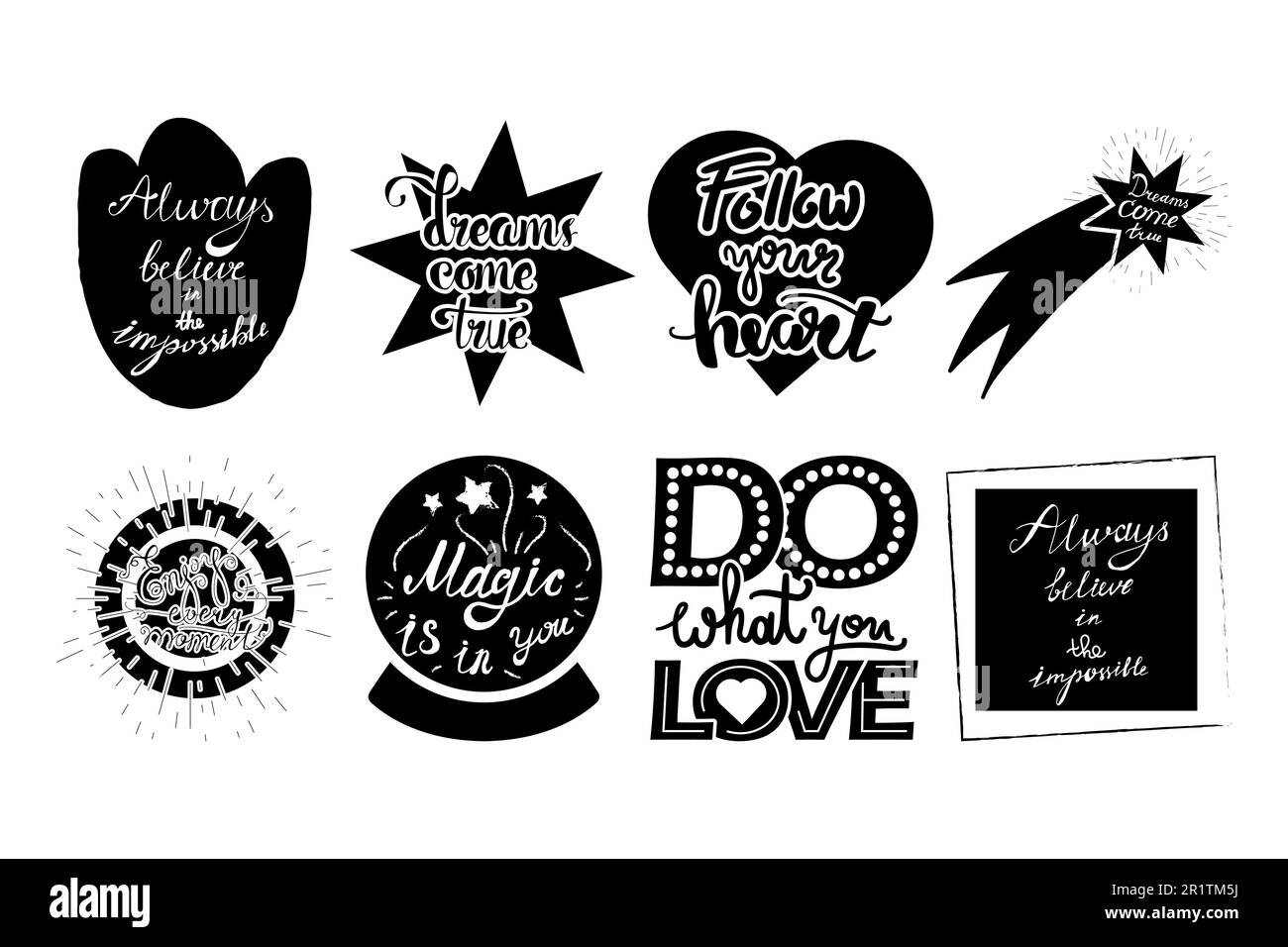 Motivational phrases vector stickers set. Inspirational quotes with ...
