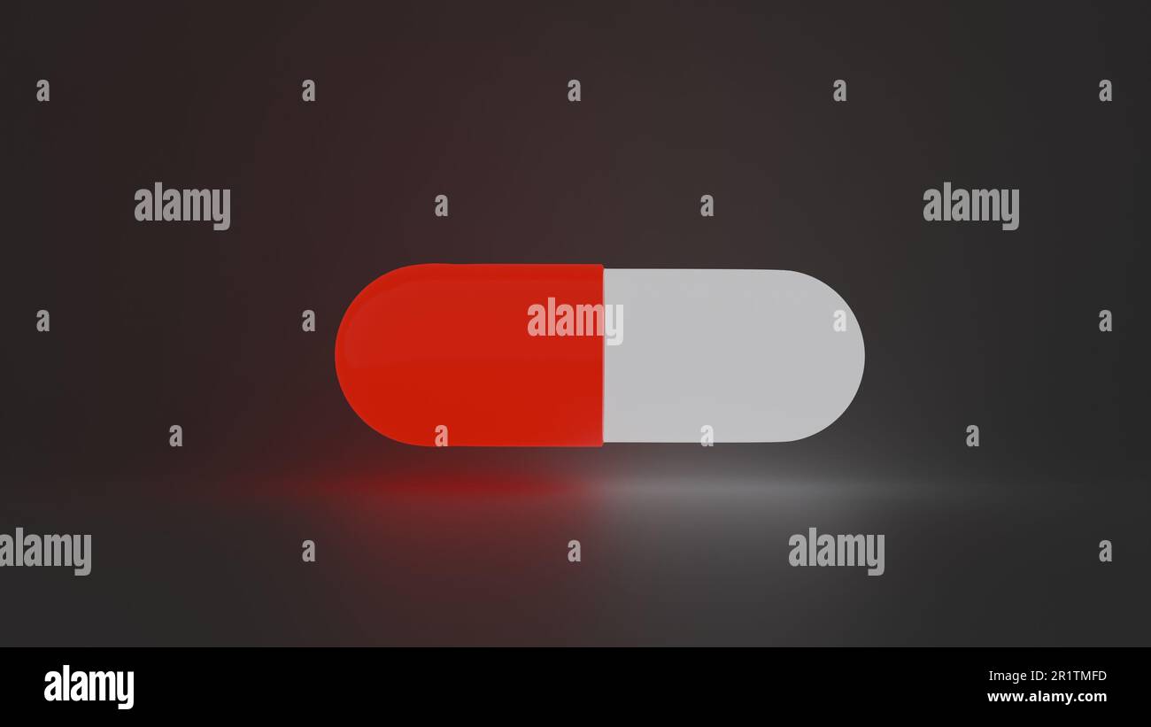 Shining red white capsule pill on a white background - Medicine ...