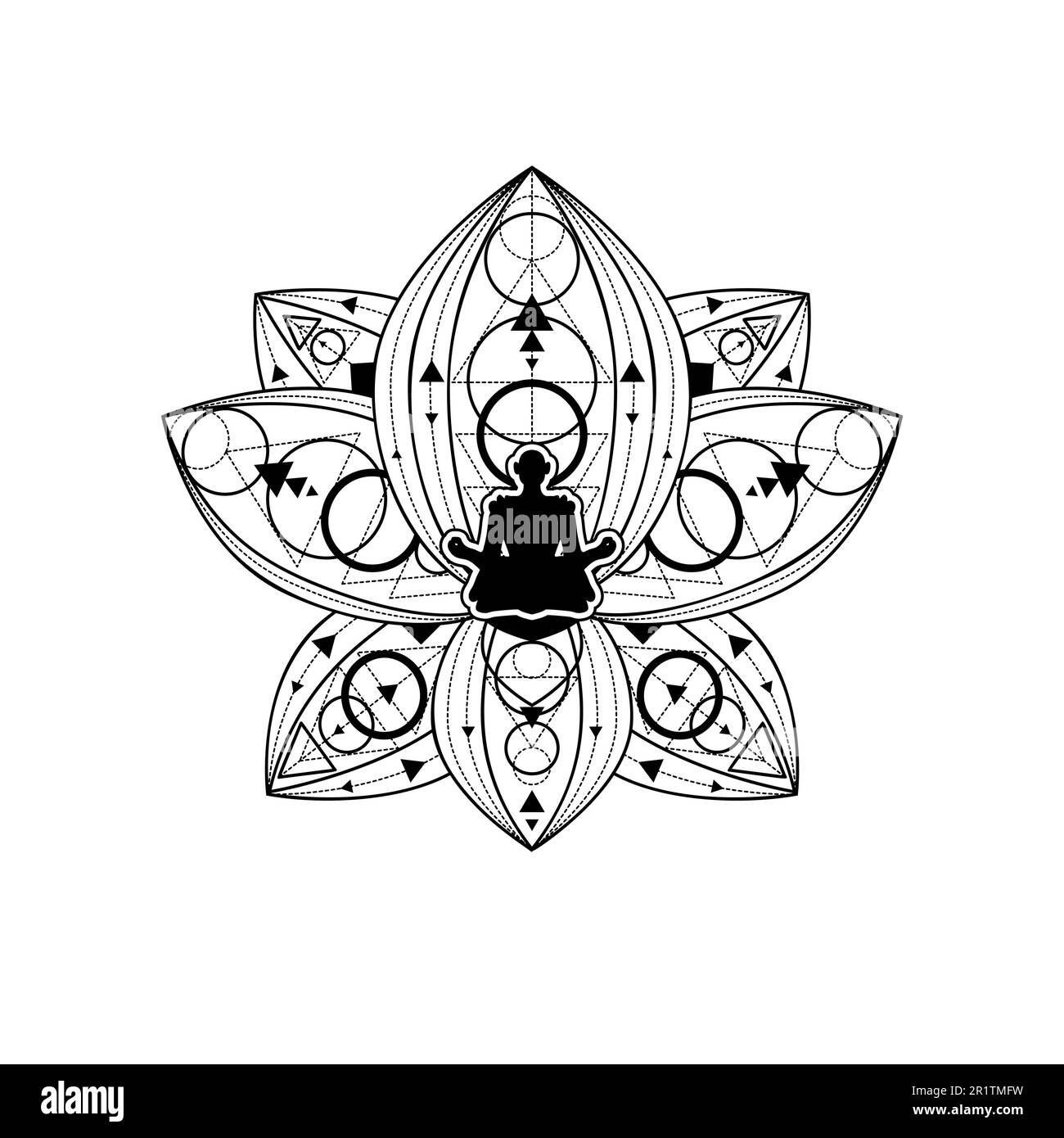 Human Silhouette with Lotus Flower Vector Template. Yoga Label Isolated ...
