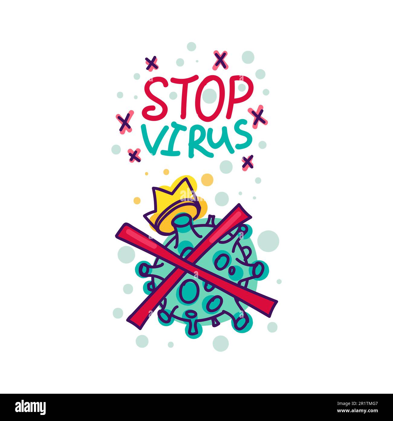 Virus protection stickers in hand drawn style. Cartoon badge with virus ...