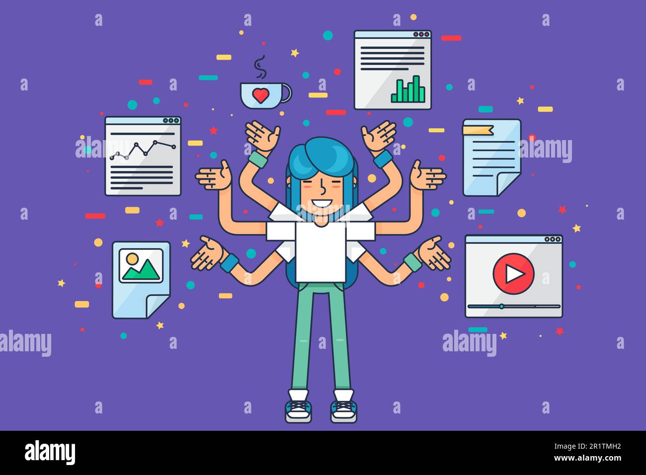 Multitask Asian Girl Data Specialist Female Seo Programmer With Many Hands Programming Many