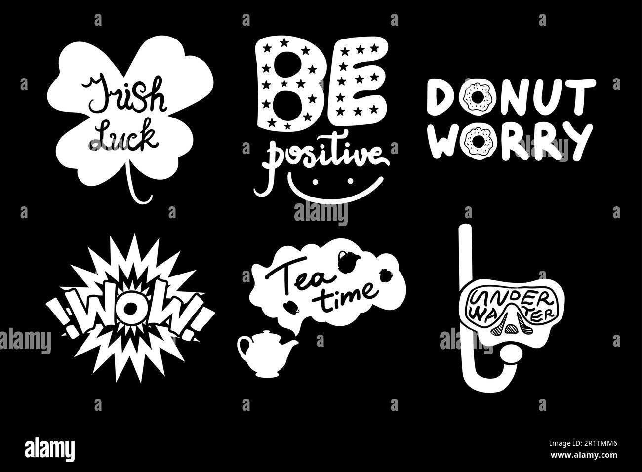 Positive Posters Donut Worry Hand Drawn Set Quote on Chalkboard ...