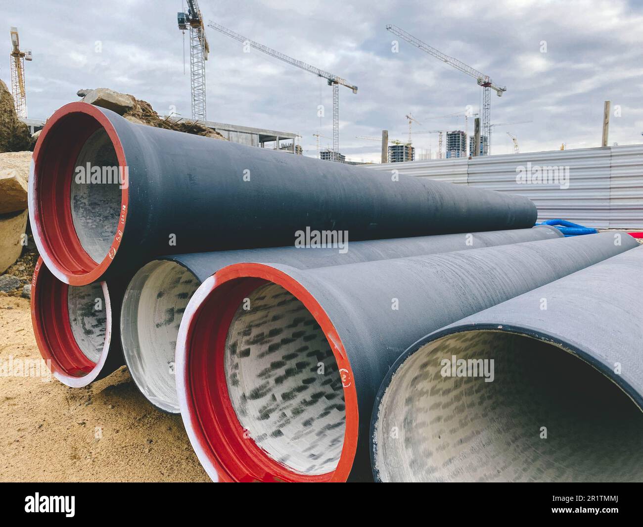 construction site. polypropylene pipes lie at the construction site ...