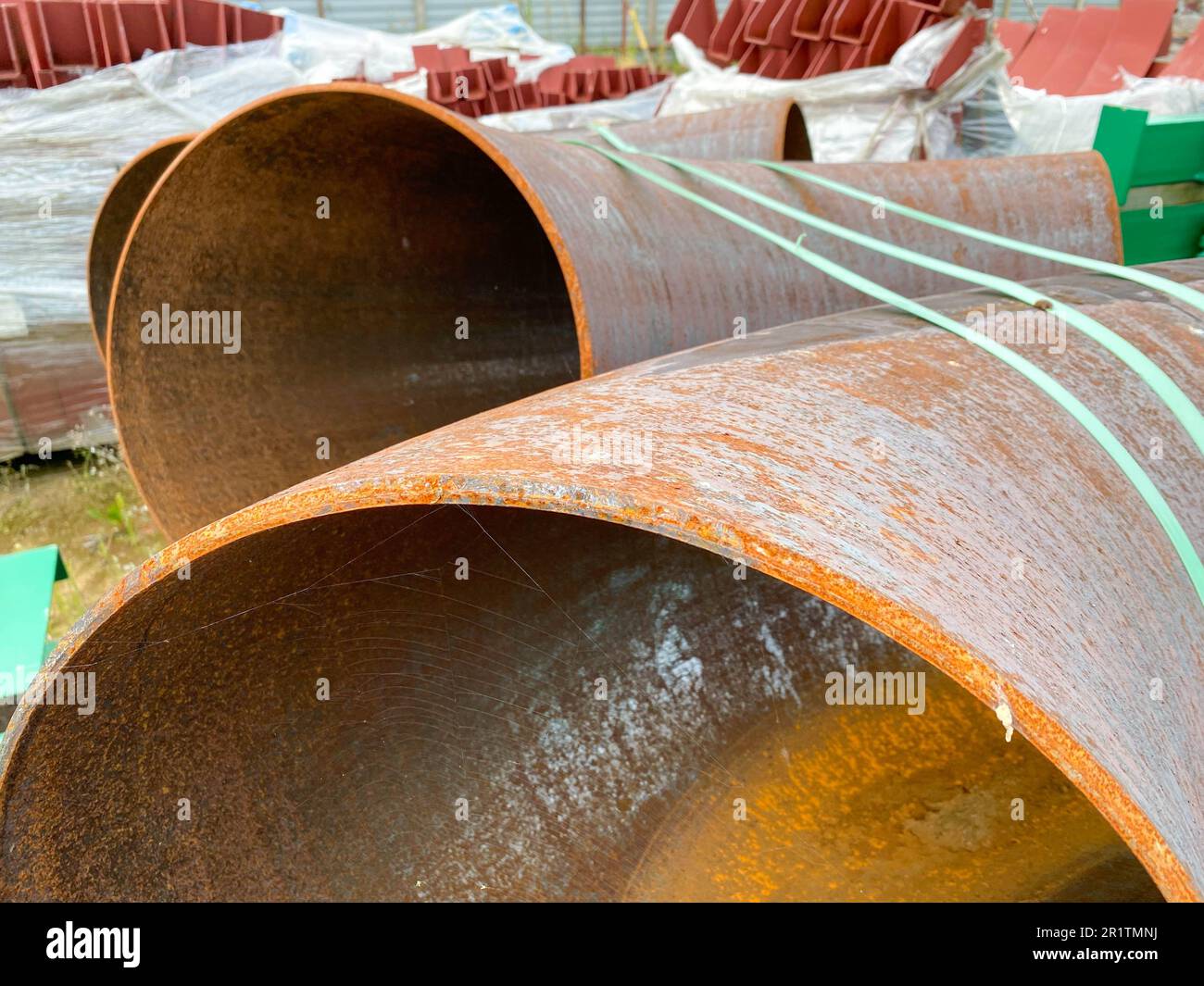 Industrial iron rusty metal pipe inside view for chemical industry or ...