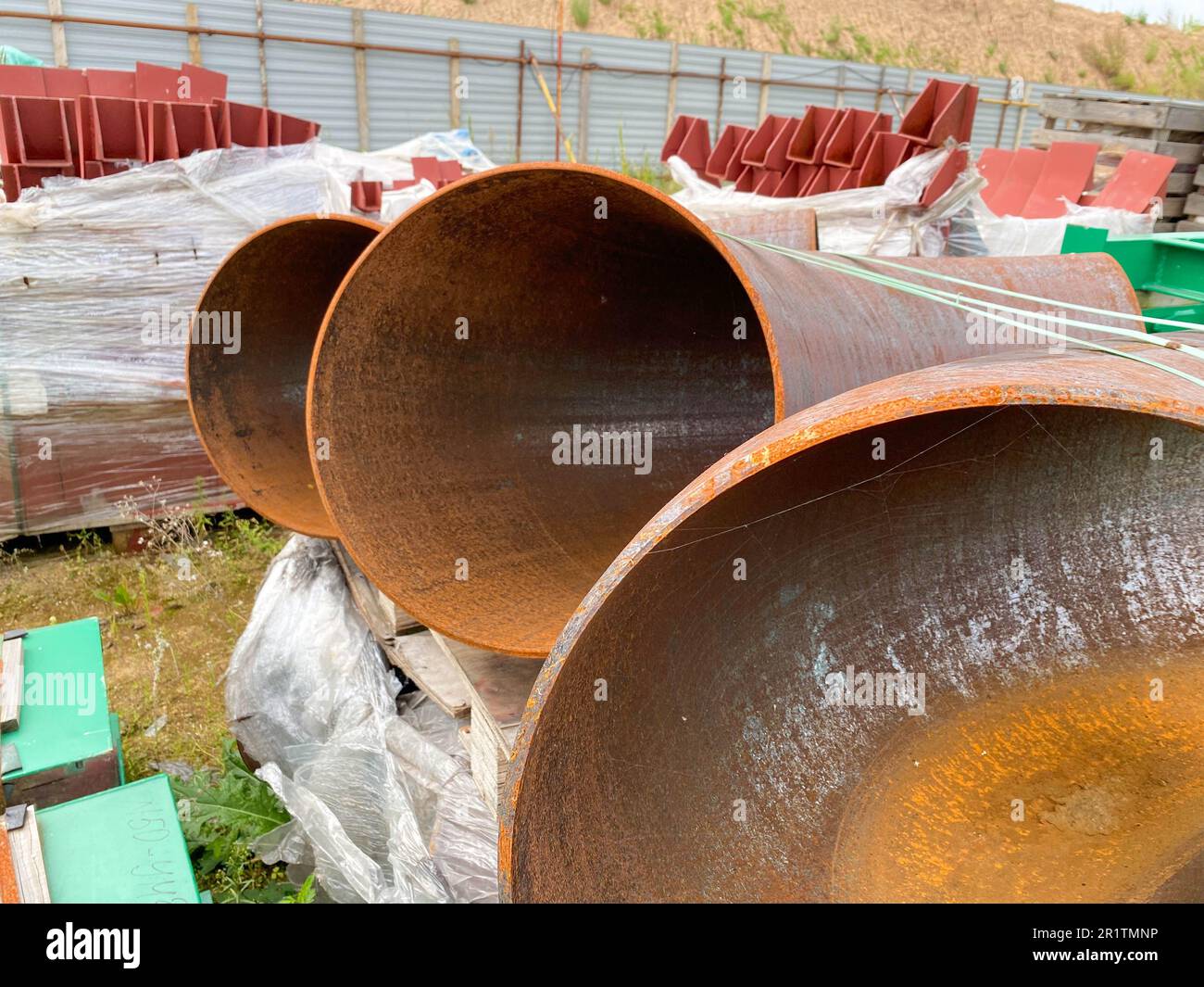Industrial iron rusty metal pipe inside view for chemical industry or ...