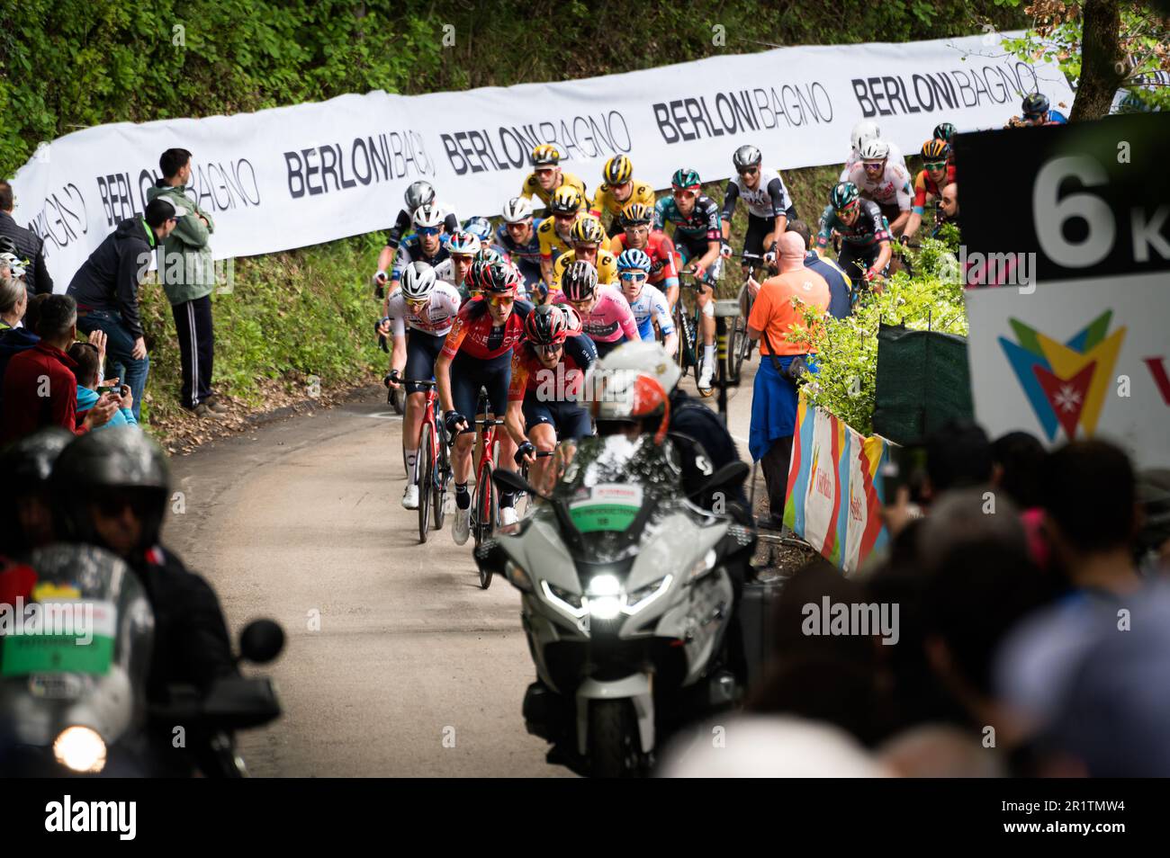 Italy, May 13, 2023: professional cyclists face the eighth stage of the ...