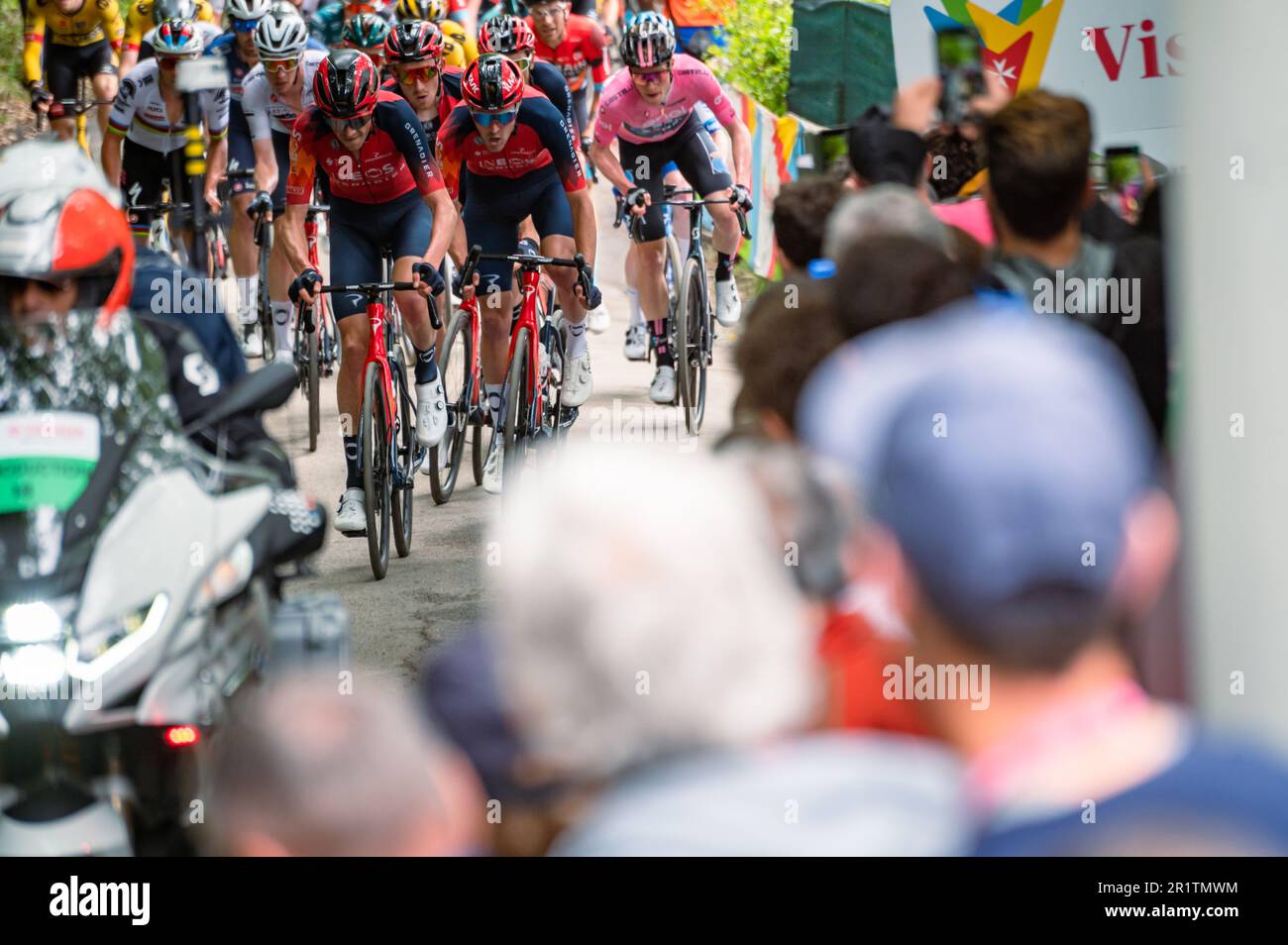 Italy, May 13, 2023: professional cyclists face the eighth stage of the ...