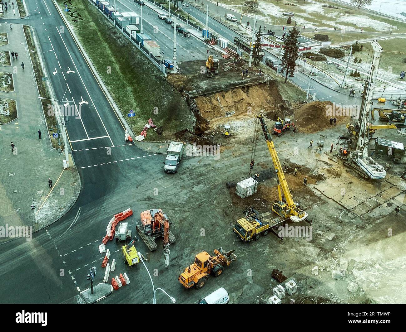 construction of a bridge in the city center. construction of a new ...
