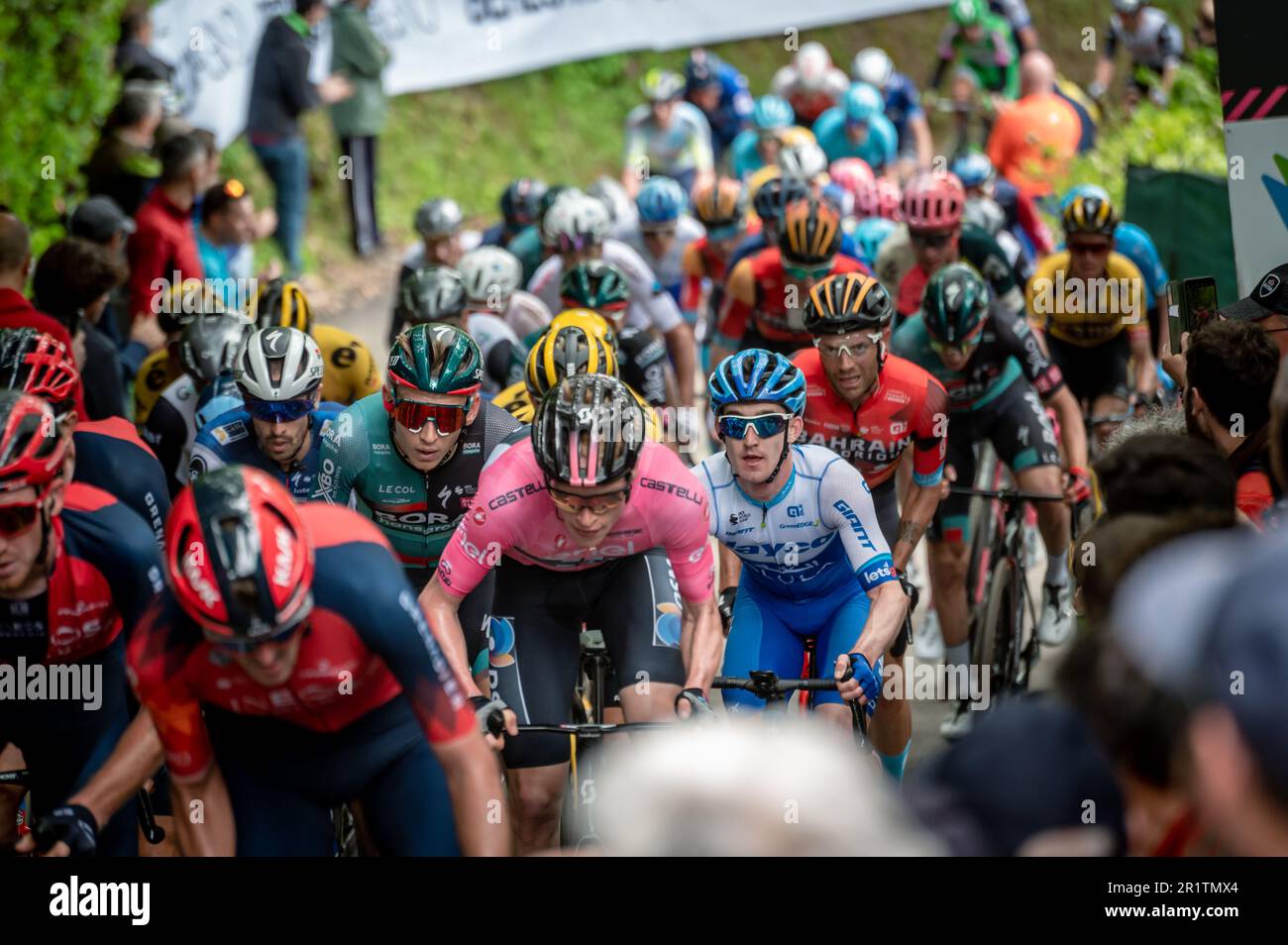 Italy, May 13, 2023: professional cyclists face the eighth stage of the ...