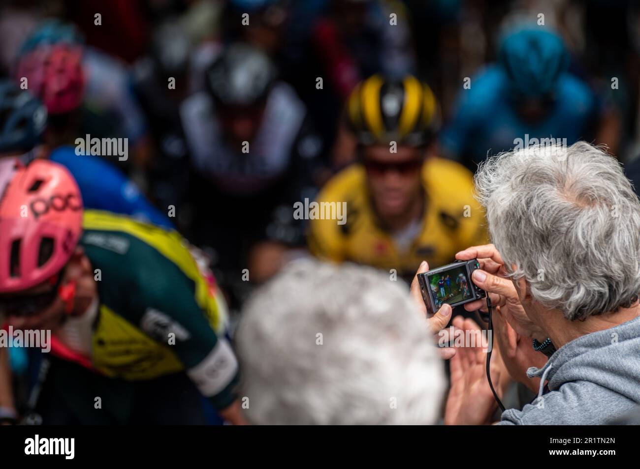 Italy, May 13, 2023: professional cyclists face the eighth stage of the ...