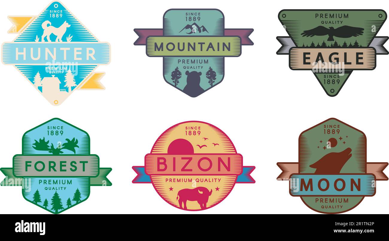 Collection Badges Animals and Nature Set Logo. Bright Colorful ...