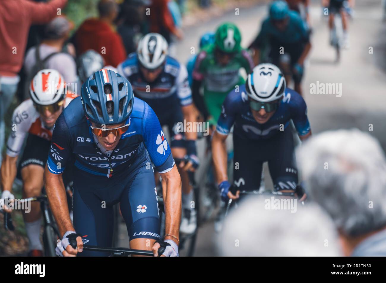 Italy, May 13, 2023: professional cyclists face the eighth stage of the ...