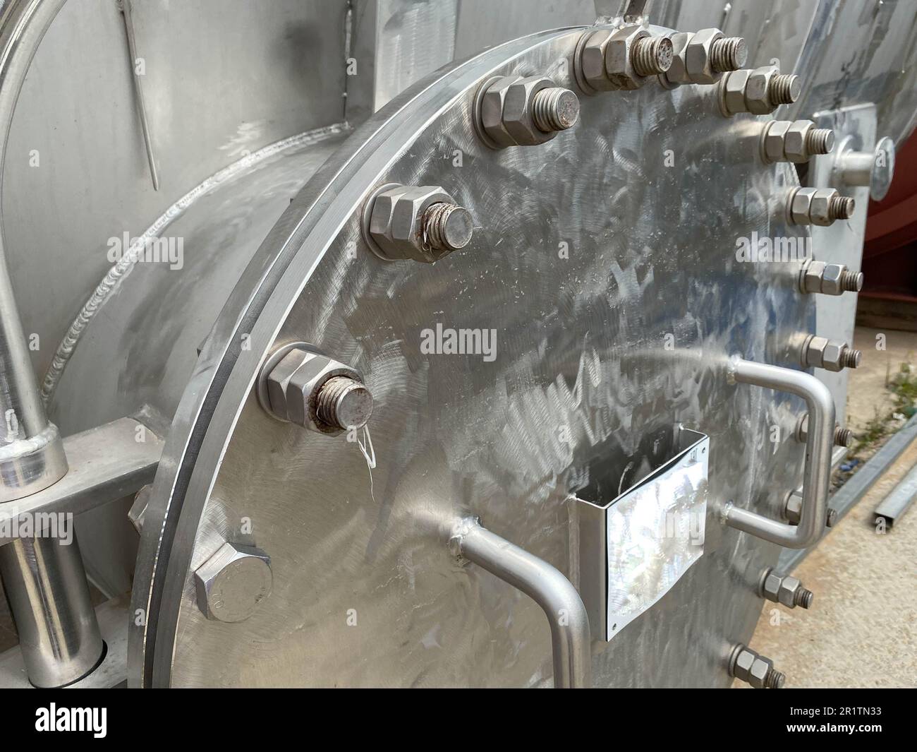 Large shiny iron metal round manhole cover with bolts and nuts for ...