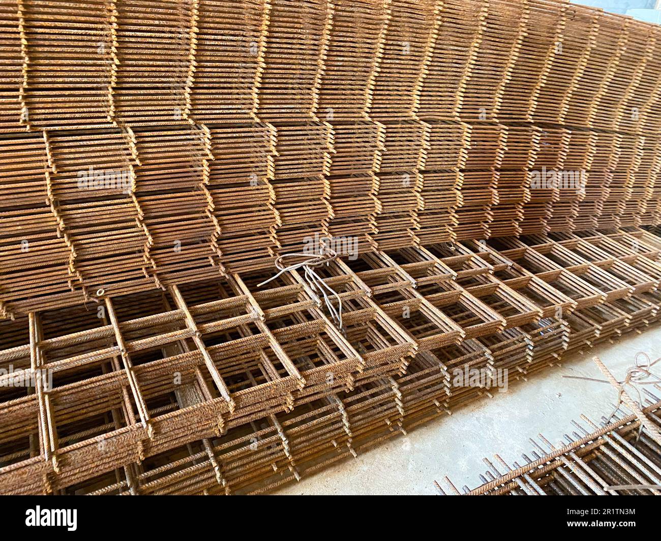 Iron rusty bars of wire reinforcement for building houses and producing ...