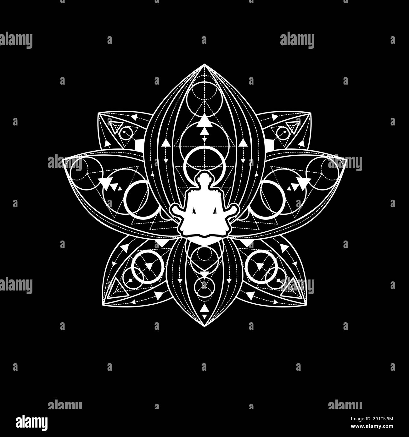 Lotus Yoga Logo Template White Outline on Black Background. Female ...