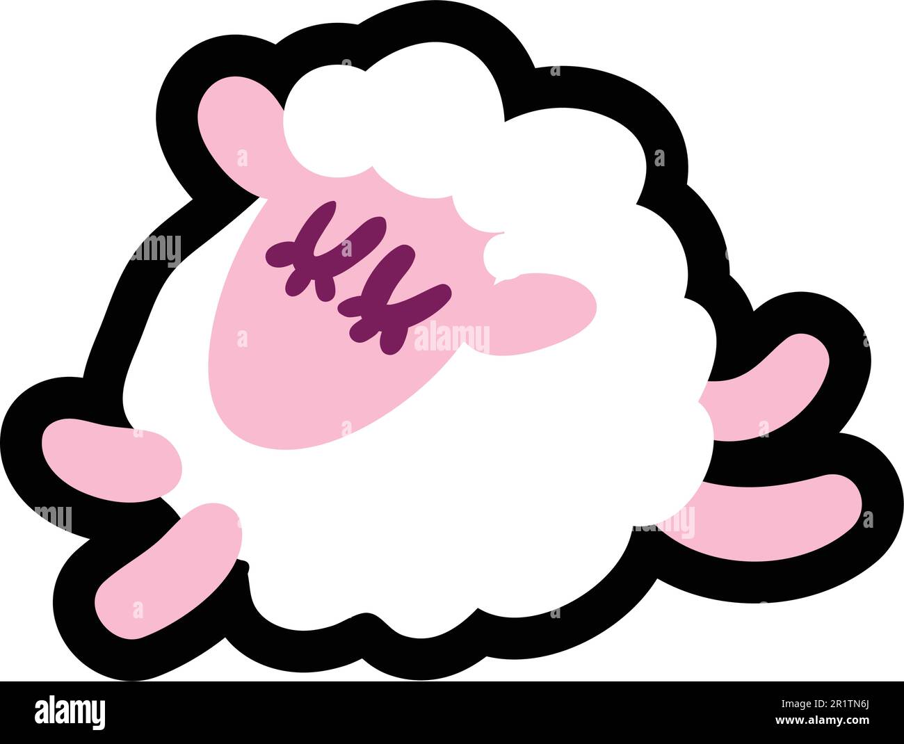 Sheep stitched frame illustration. Good night sticker, patch. Dash line ...