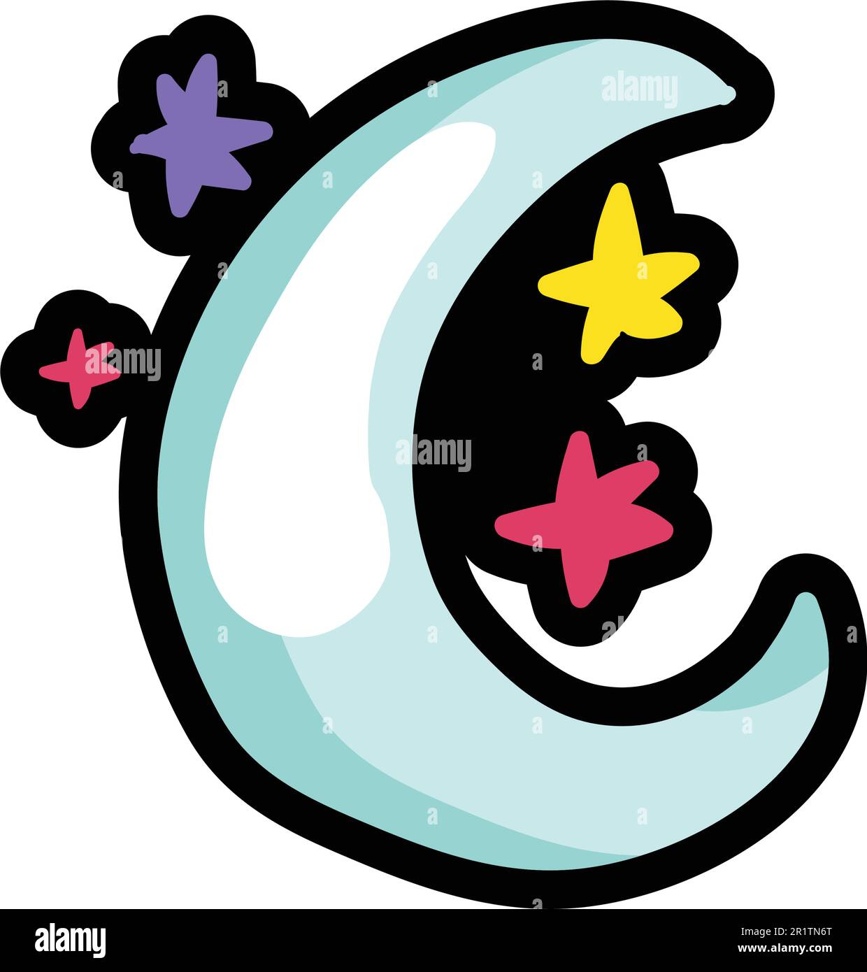 Moon and stars stitched frame illustration. Good night sticker, patch ...