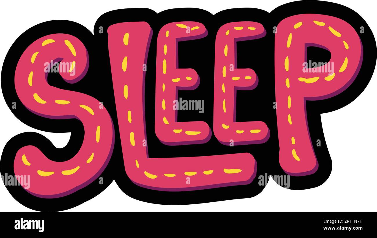 Sleep lettering stitched frame illustration. Good night sticker, patch ...