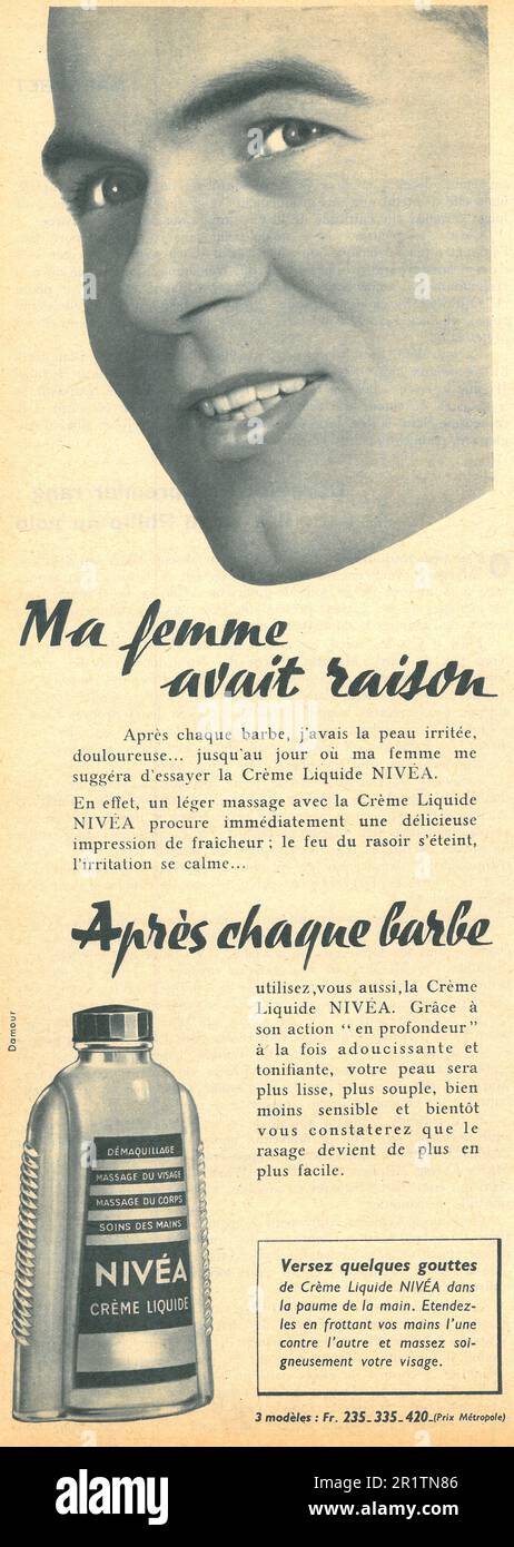 NIVEA after-shave creme French print ad, 1959 Stock Photo - Alamy
