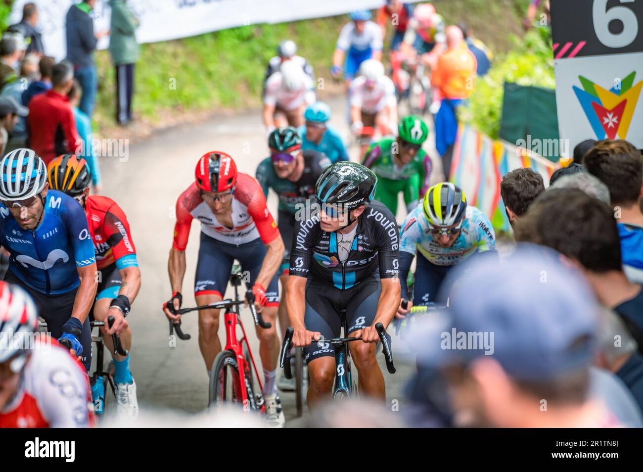 Italy, May 13, 2023: professional cyclists face the eighth stage of the ...