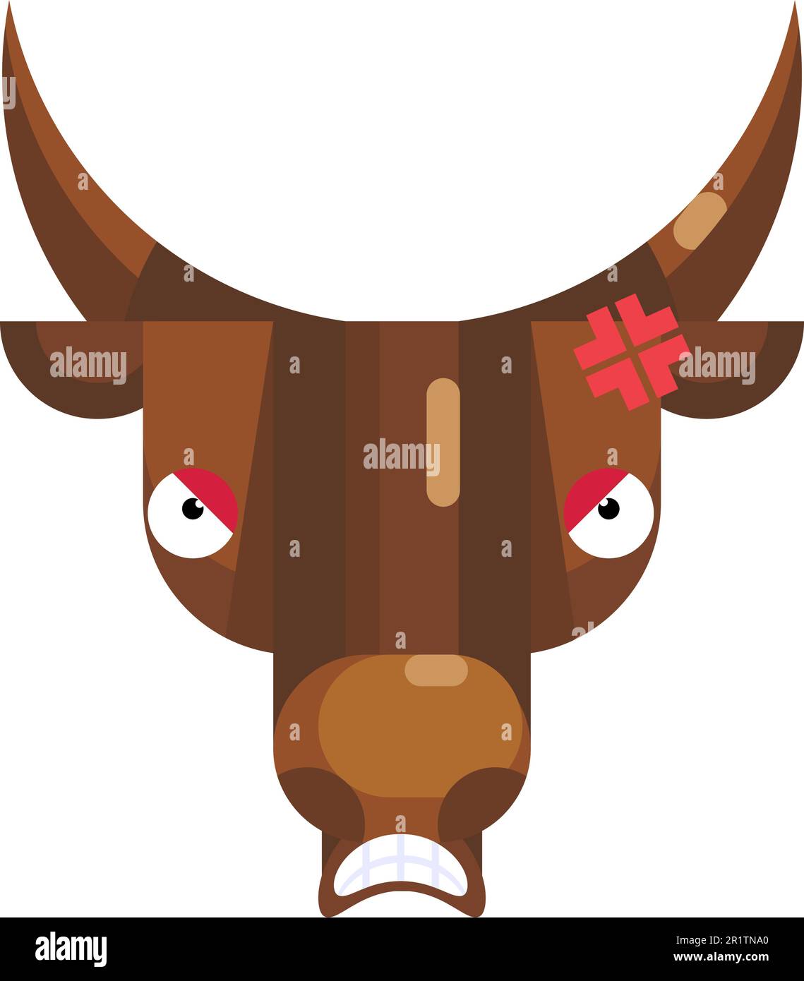 Angry bull face emoji, mad comic cow icon isolated emotion sign. Cute ...