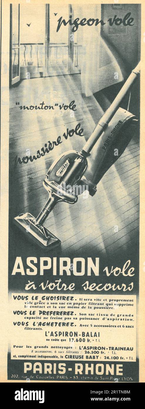 Aspiron – Vacuum Cleaner French print ad, 1959 Stock Photo - Alamy