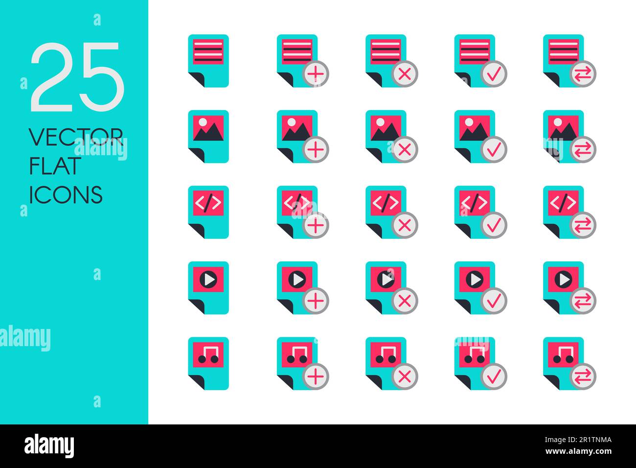 Documents and files flat vector icons set. Data storage, desktop items ...