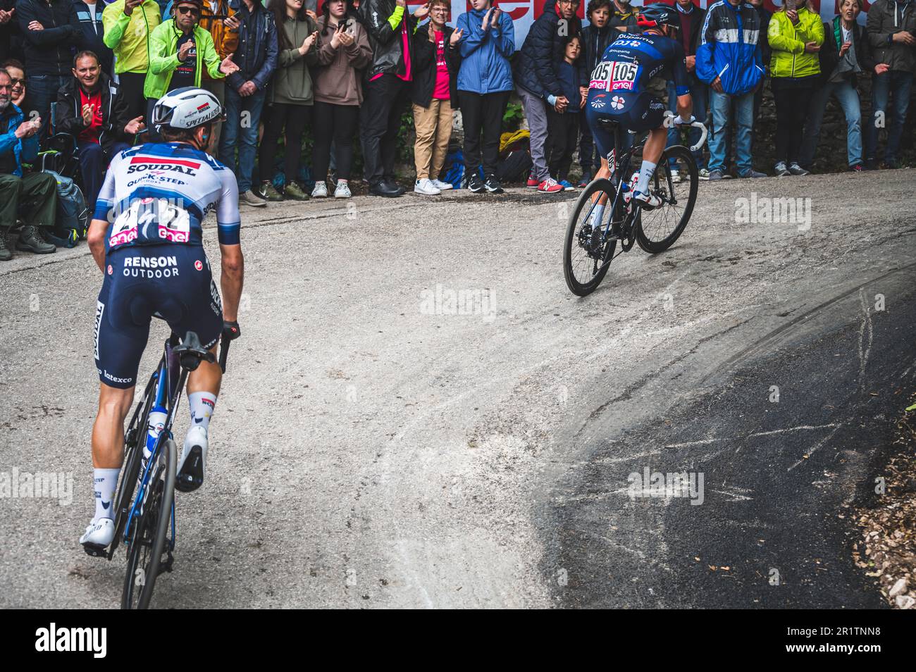 Italy, May 13, 2023: professional cyclists face the eighth stage of the ...