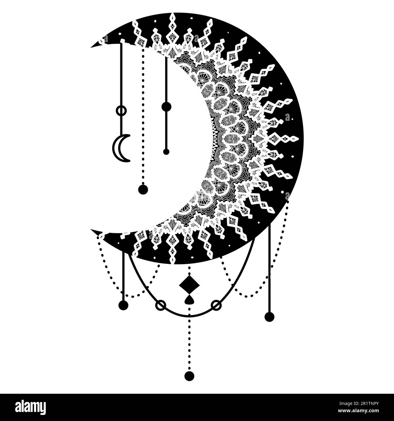 Hand Drawn Moon with Flowers, Mandalas and Paisley. Beautiful Floral ...