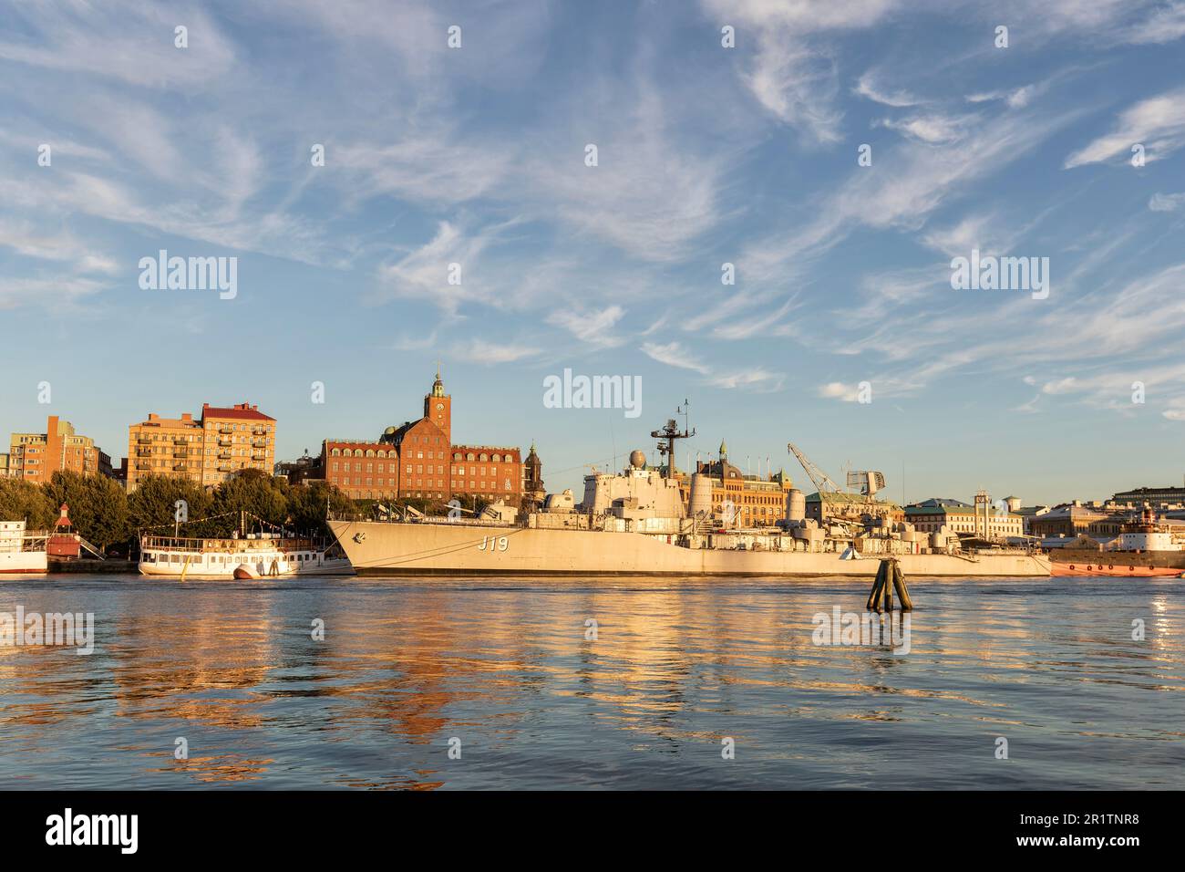 Evening light on HMS Smaland, Halland Class destroyer in Maritiman ...