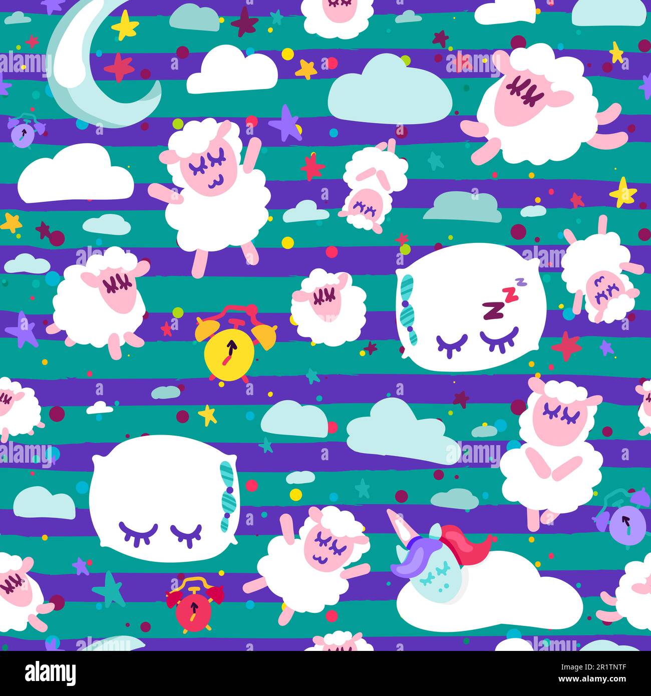 Night rest, bedtime vector seamless pattern. Wallpaper with cute ...