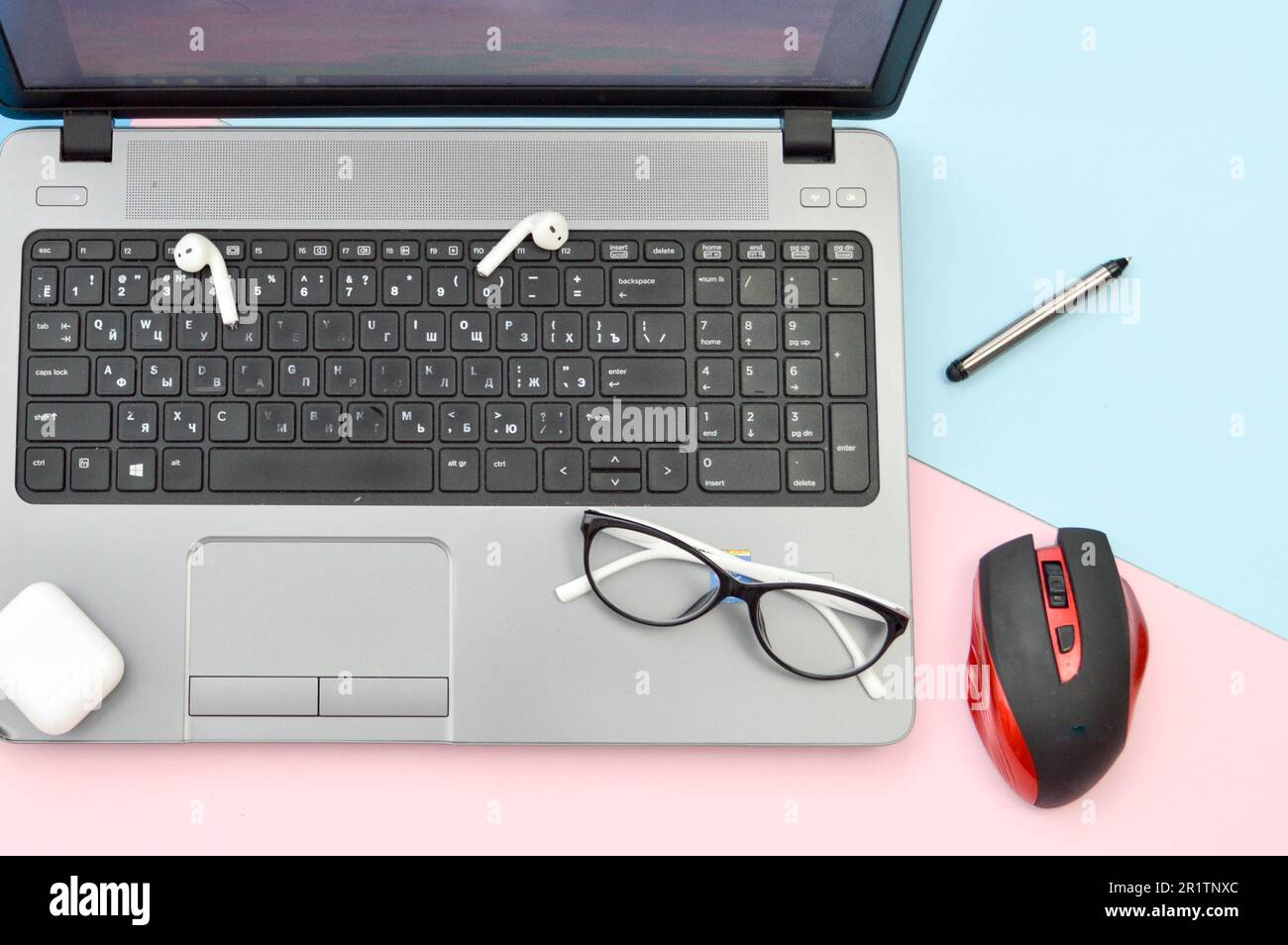 Workplace at home, home office for remote work with a computer laptop ...