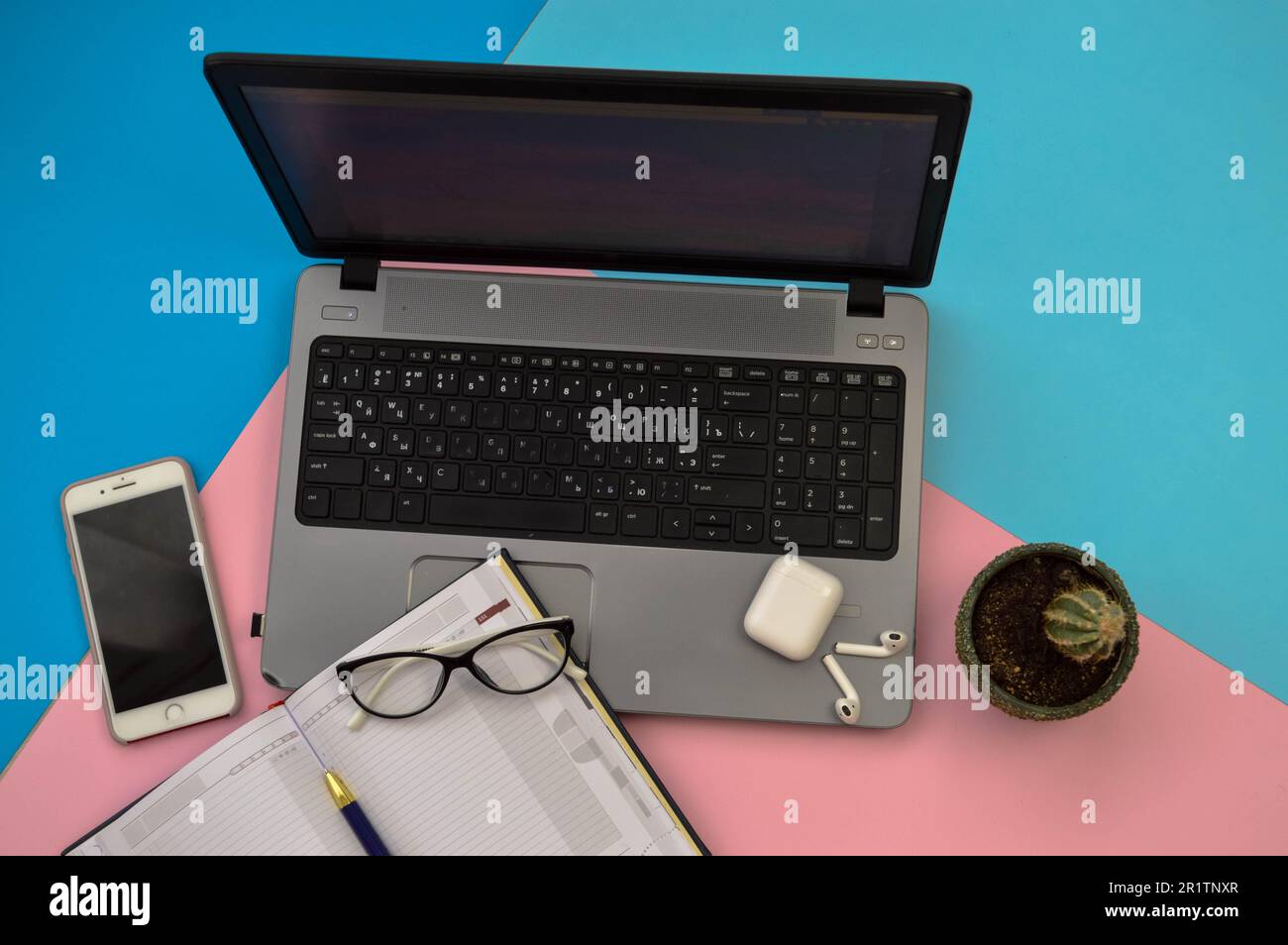 Workplace at home, home office for remote work with a computer laptop ...