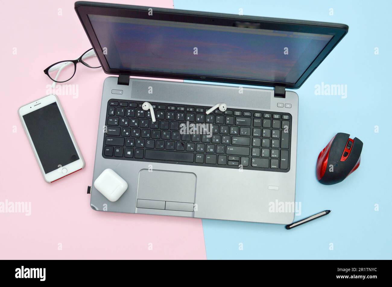 Workplace at home, home office for remote work with a computer laptop ...