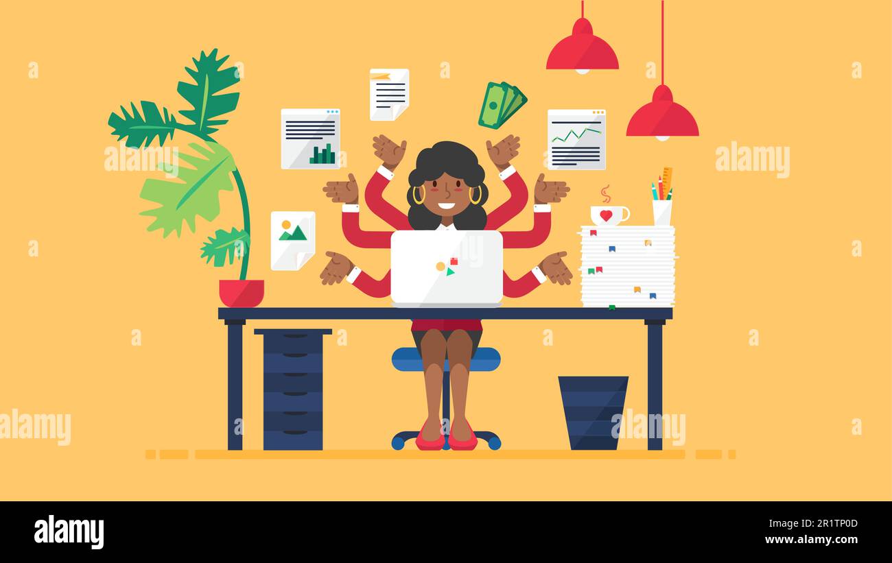 Happy african female seo manager busy at work. Successful mix race ...