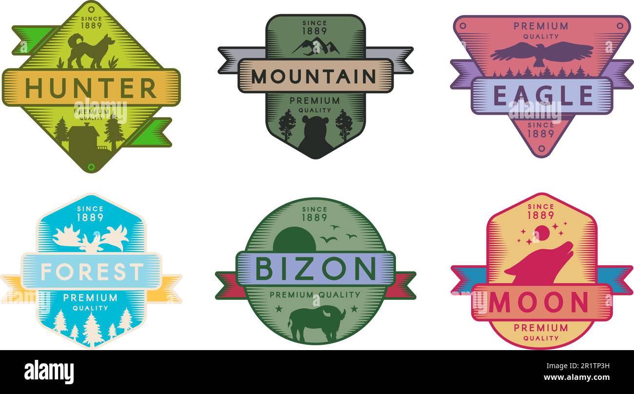 Collection Badges Animals and Nature Set Logo. Bright Colorful ...