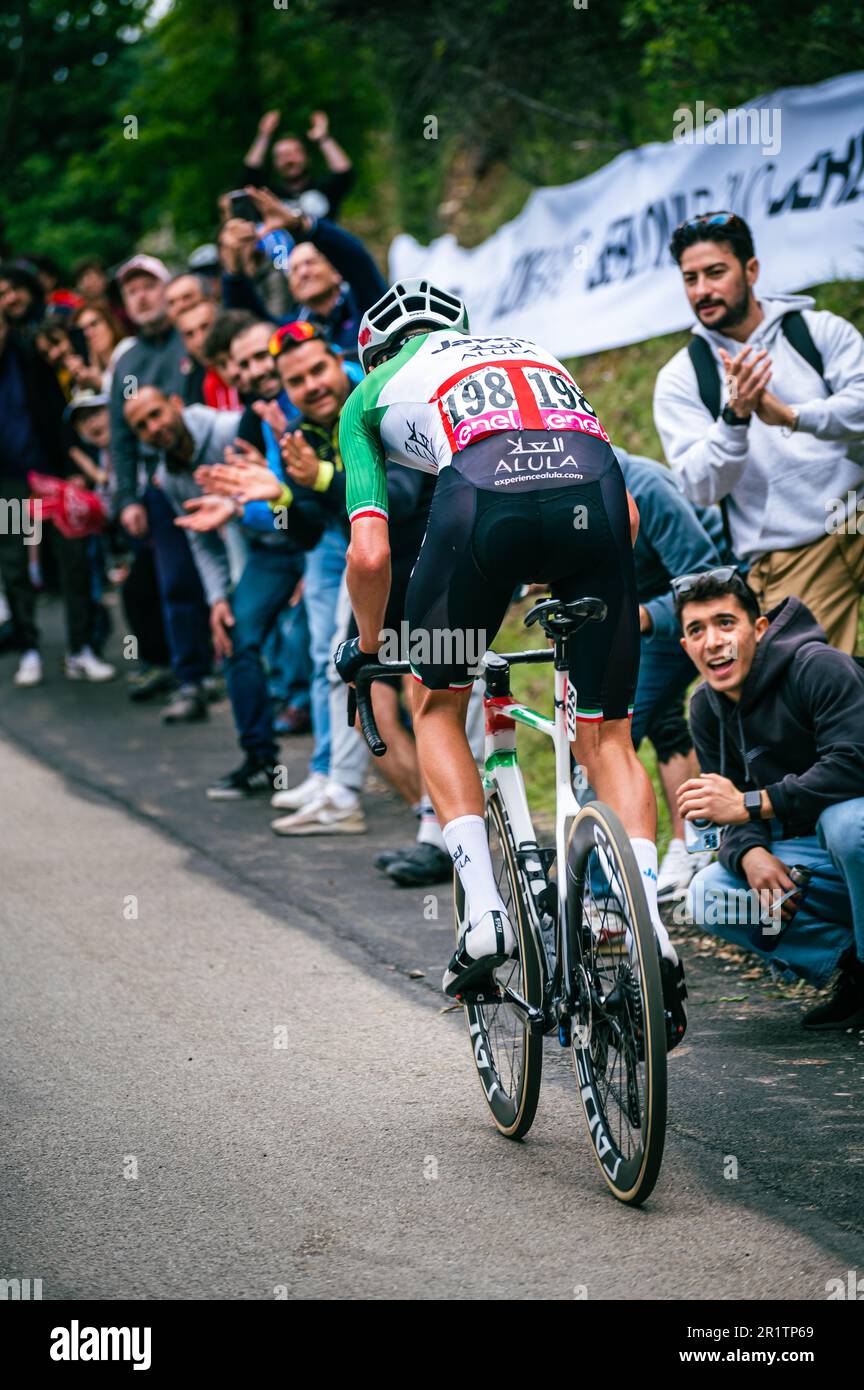 Italy, May 13, 2023: professional cyclists face the eighth stage of the ...