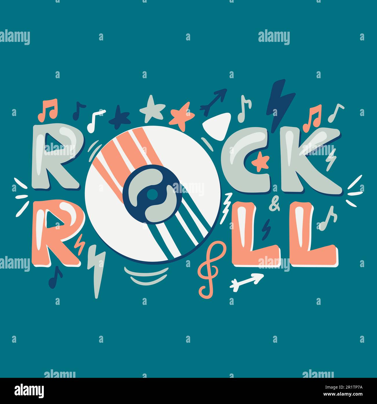 Retro music concert poster template. Rock N Roll hand drawn lettering ...