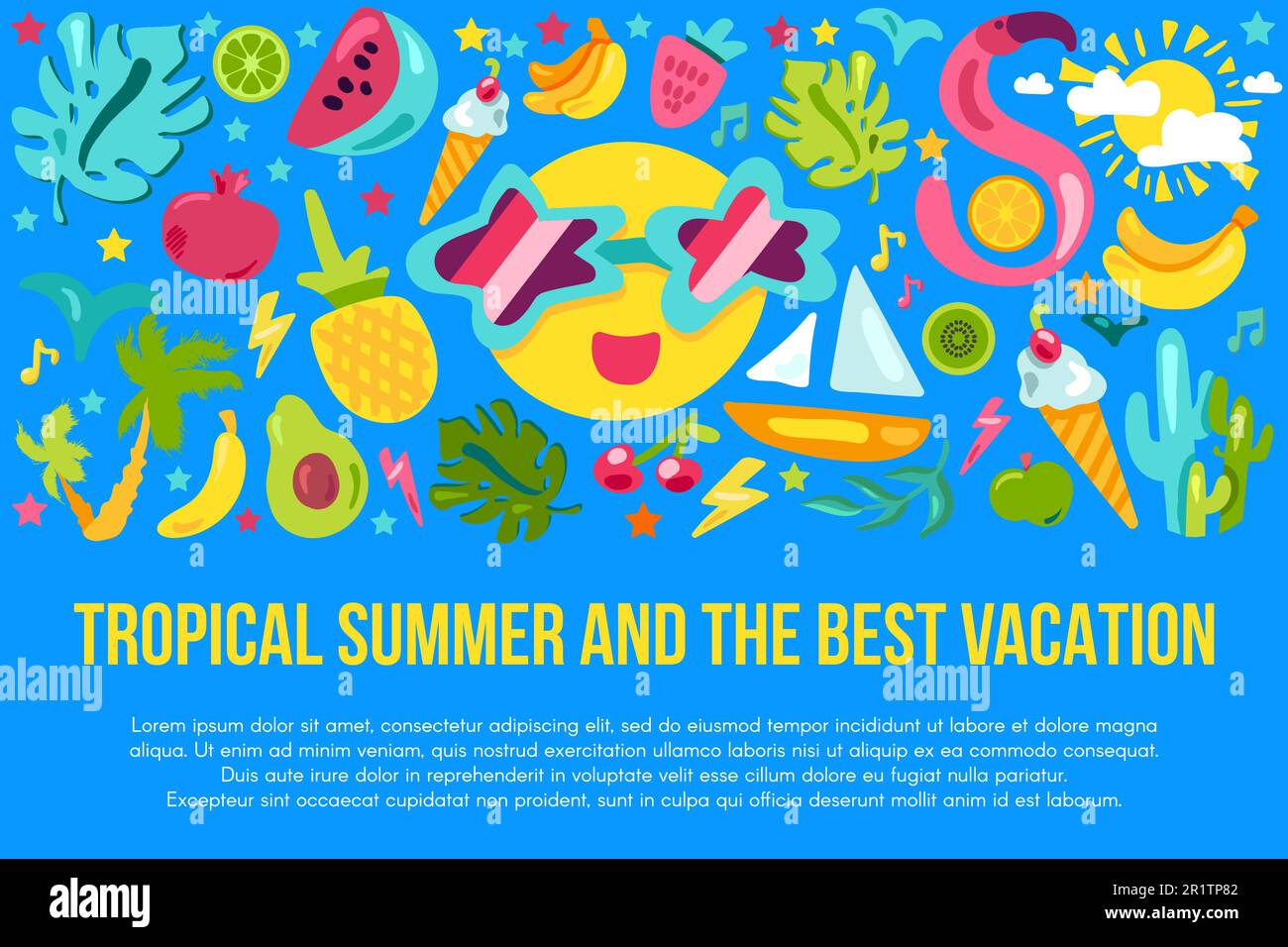 Summer vacation flat banner template. Tropical summer poster with text ...