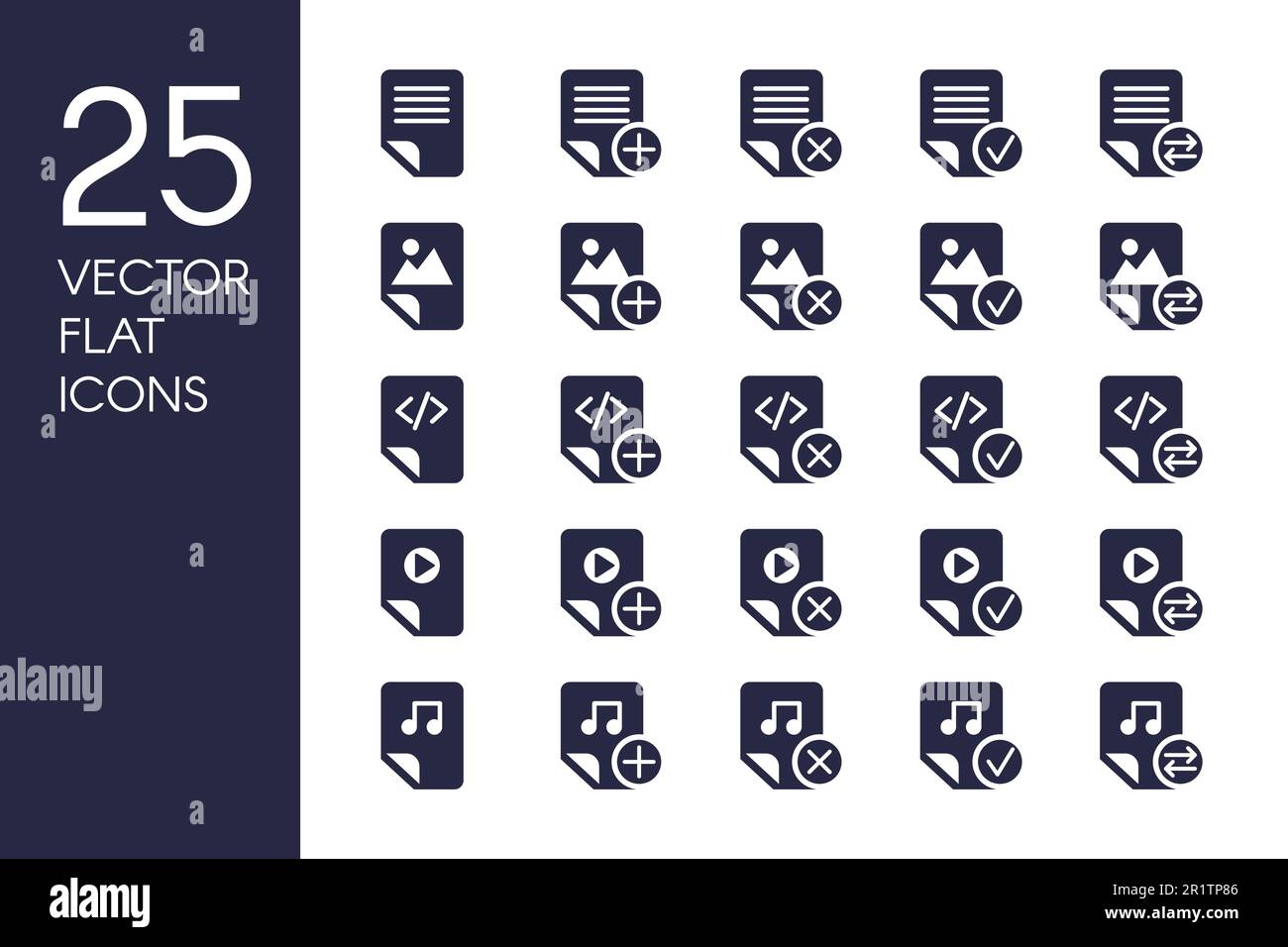 Documents and files flat vector icons set. Data storage, desktop items ...