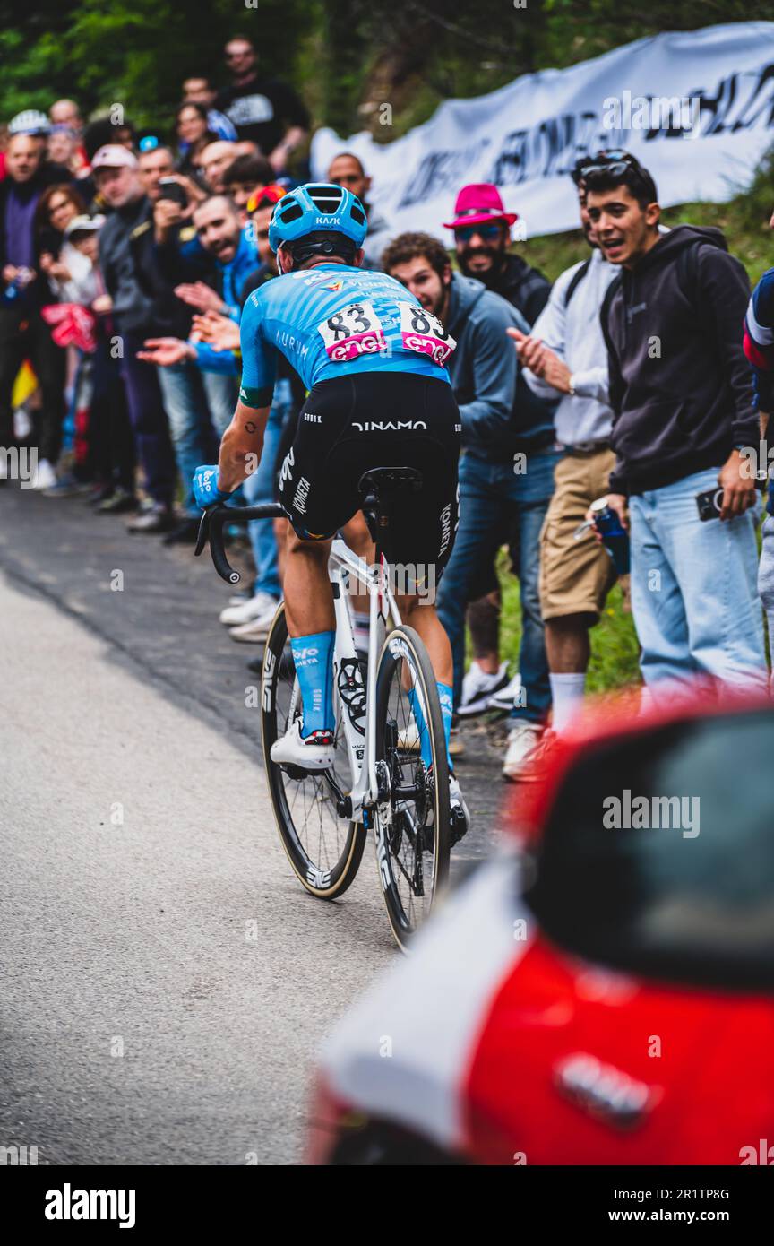 Italy, May 13, 2023: professional cyclists face the eighth stage of the ...