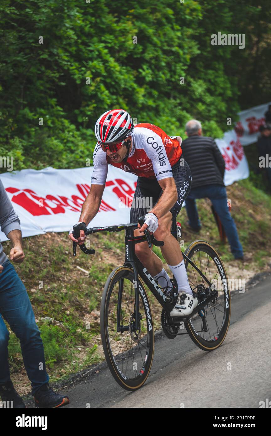 Italy, May 13, 2023: professional cyclists face the eighth stage of the ...