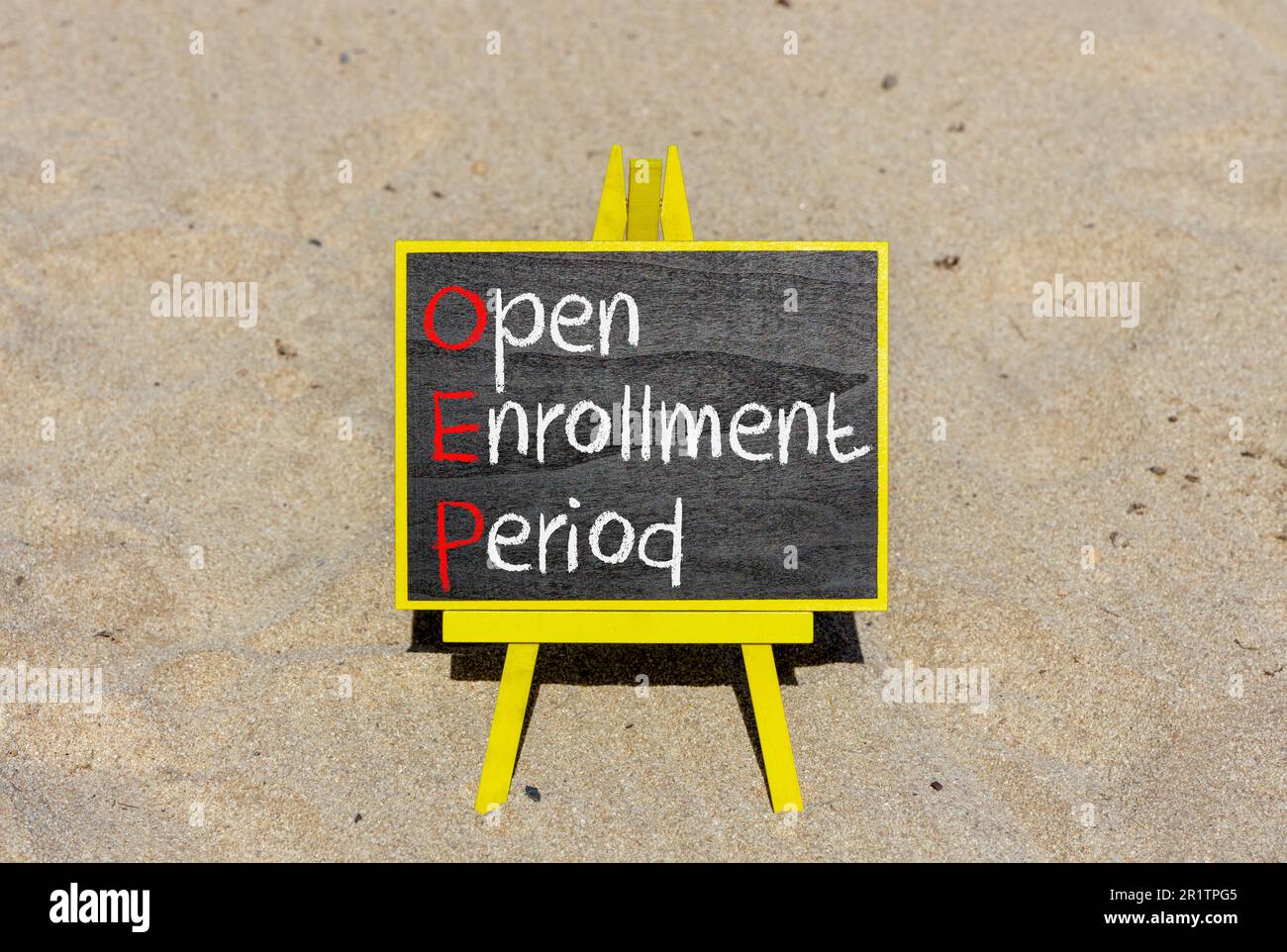 OEP symbol. Concept words OEP Open enrollment period on beautiful black ...