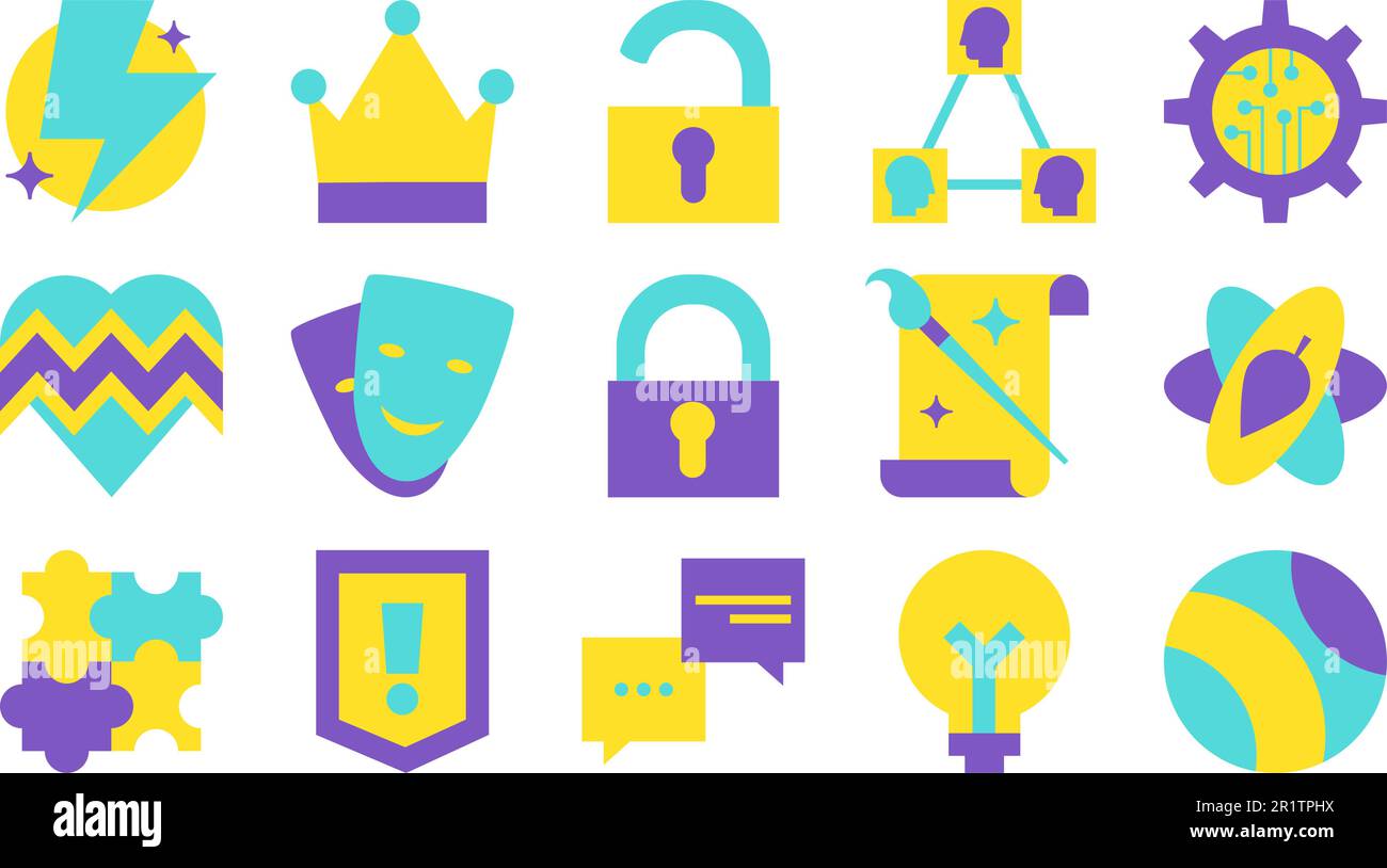 Personalities and archetypes flat vector icons set. Psychology symbols ...
