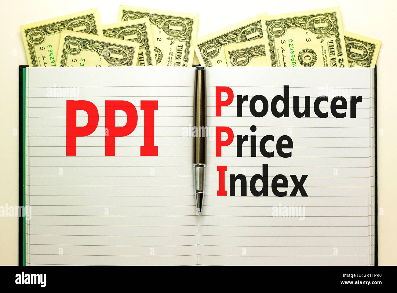 PPI Producer price index symbol. Concept words PPI Producer price index on white note. Dollar ...