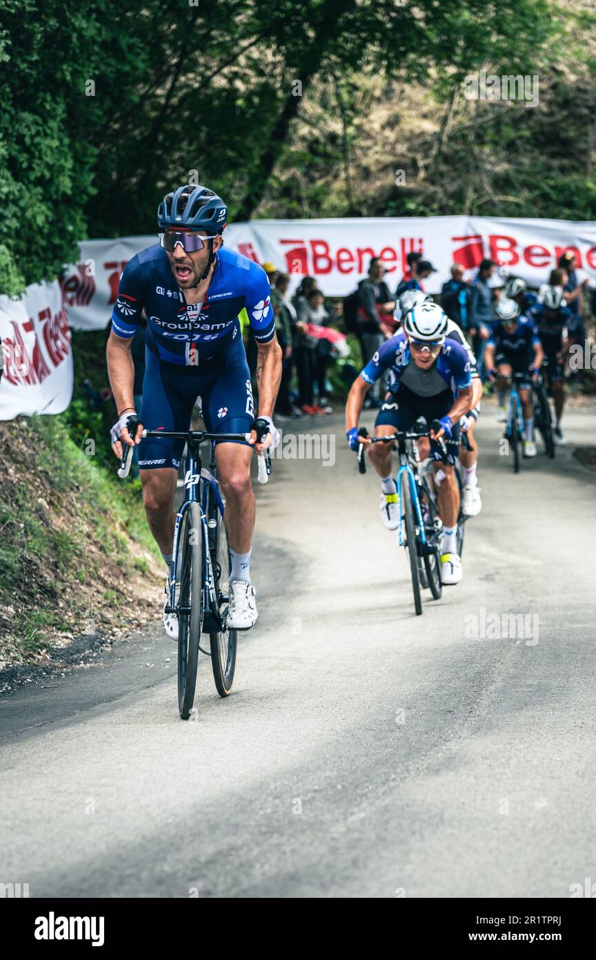 Italy, May 13, 2023: professional cyclists face the eighth stage of the ...