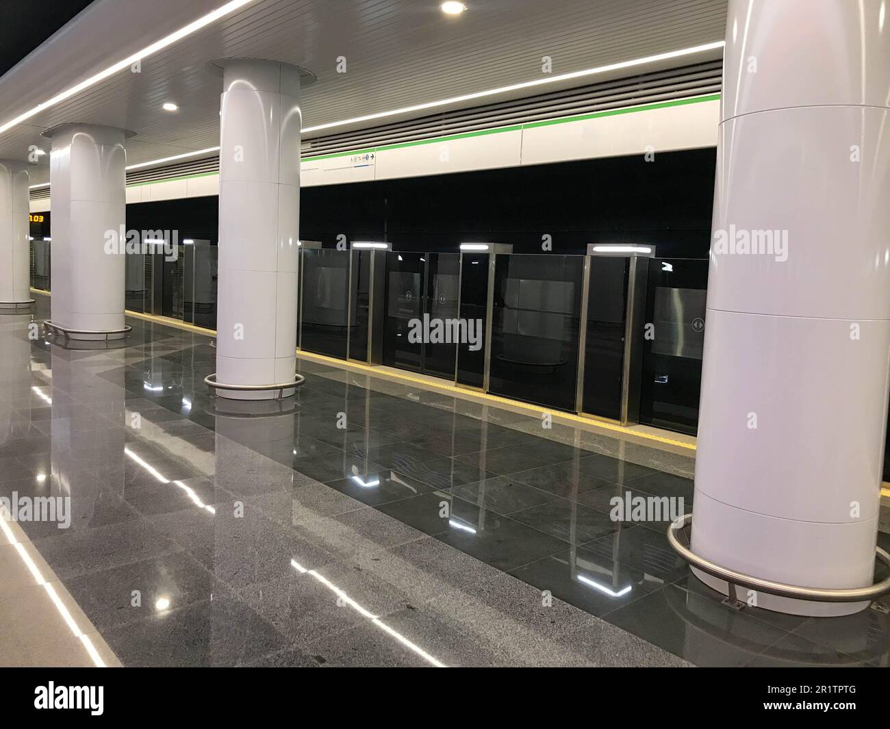 New beautiful modern underground train station with marble floor and ...