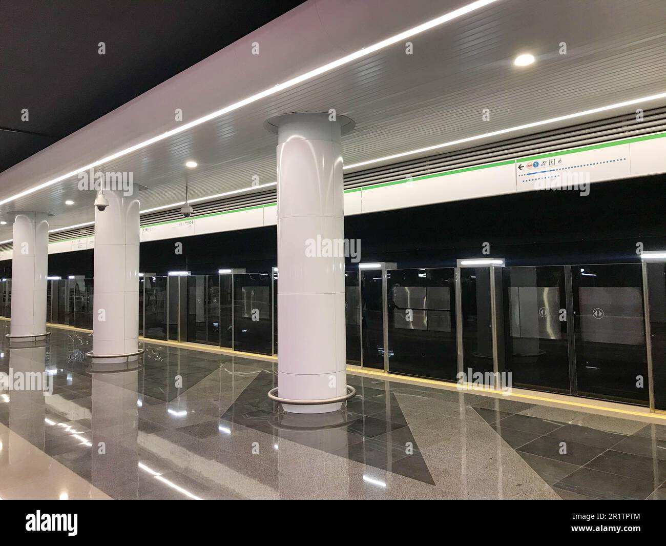 New beautiful modern underground train subway station with security ...